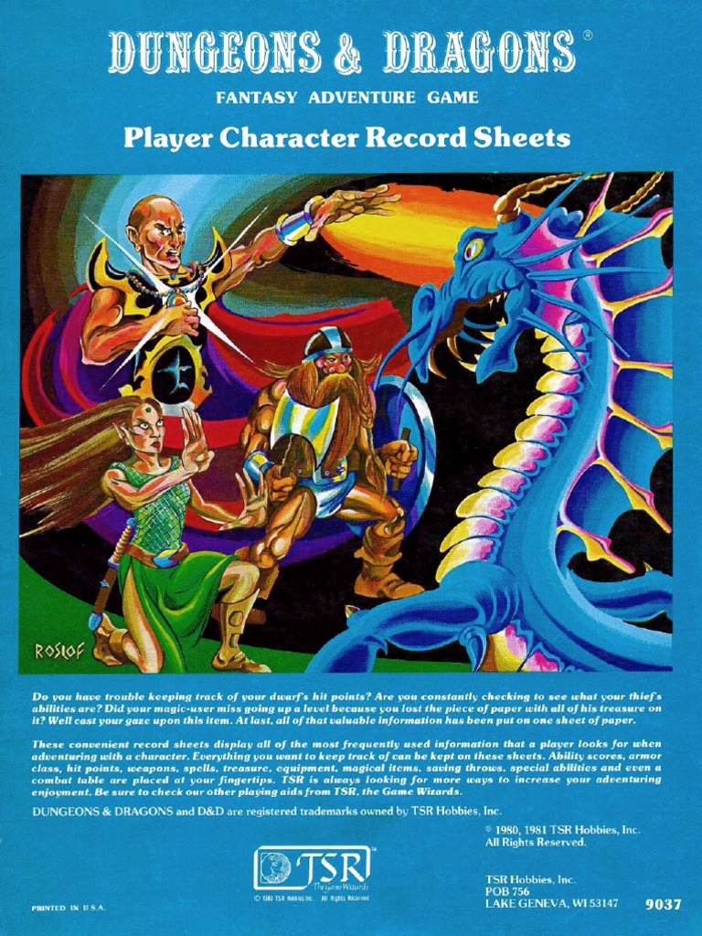 101. TSR – Basic D&D Player Character Sheets (1980) – The History of D&D