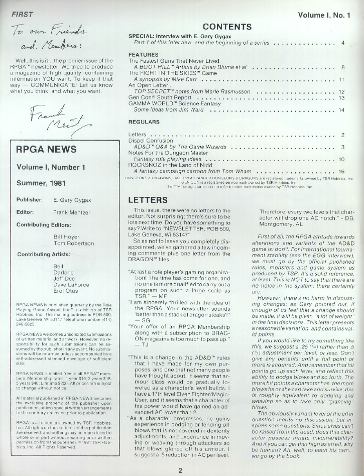 128. TSR/RPGA – Polyhedron #1 (Summer 1981) – The History of D&D
